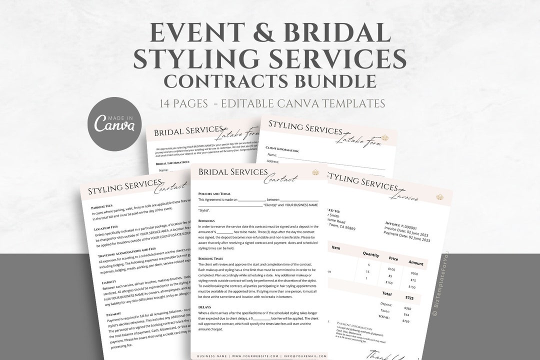 Editable Event and Bridal Styling Services Contract Template Bundle ...