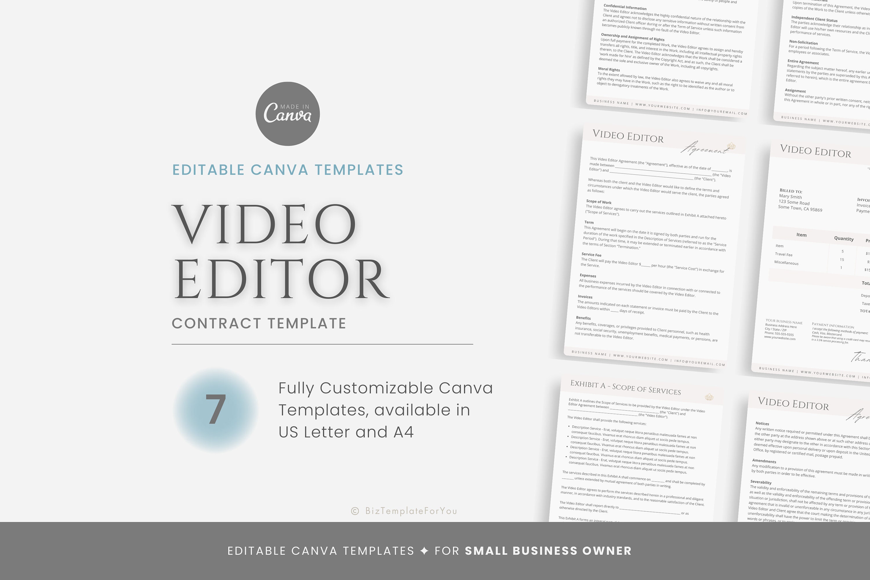 Editable Video Editor Contract Template, Video Editing Service ...