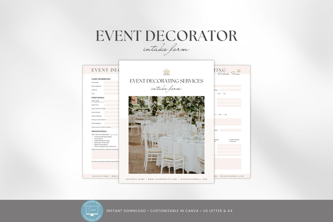 Event Decorating Intake Form Template, Event Planning Client ...
