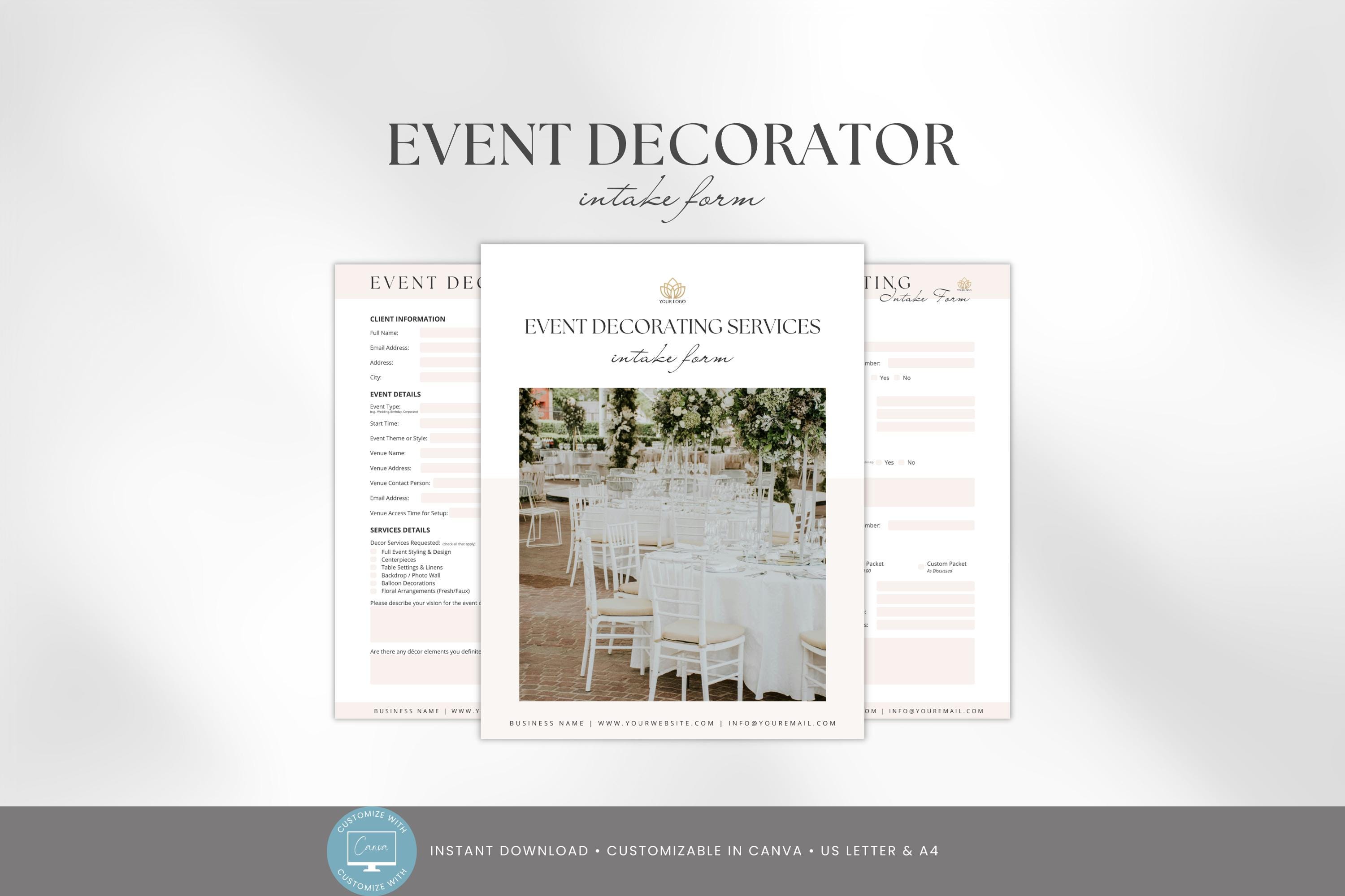 Event Decorating Intake Form Template, Event Planning Client ...