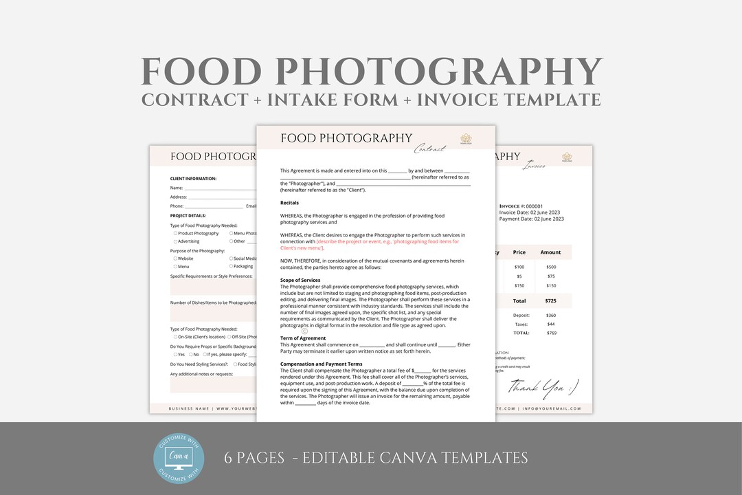 Editable Food Photography Contract Template, Product Photography ...