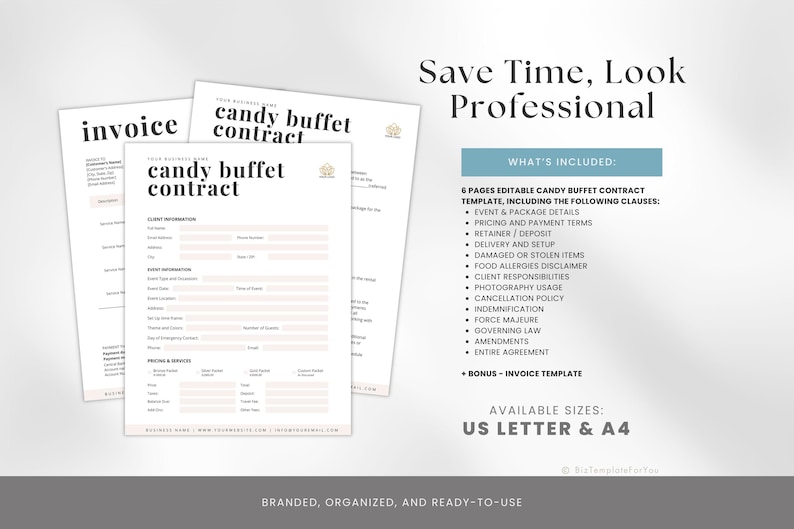 Candy Buffet Contract Template, Catering Business Forms, Editable ...