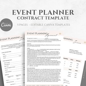 Editable Event Planner Contract Template, Event Intake Form, Event ...