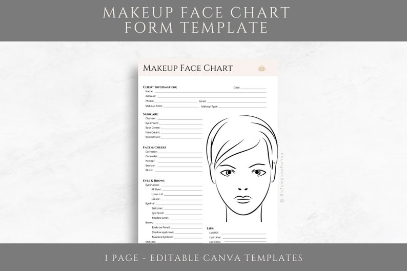 Editable Makeup Face Chart Template For Freelance Makeup Etsy