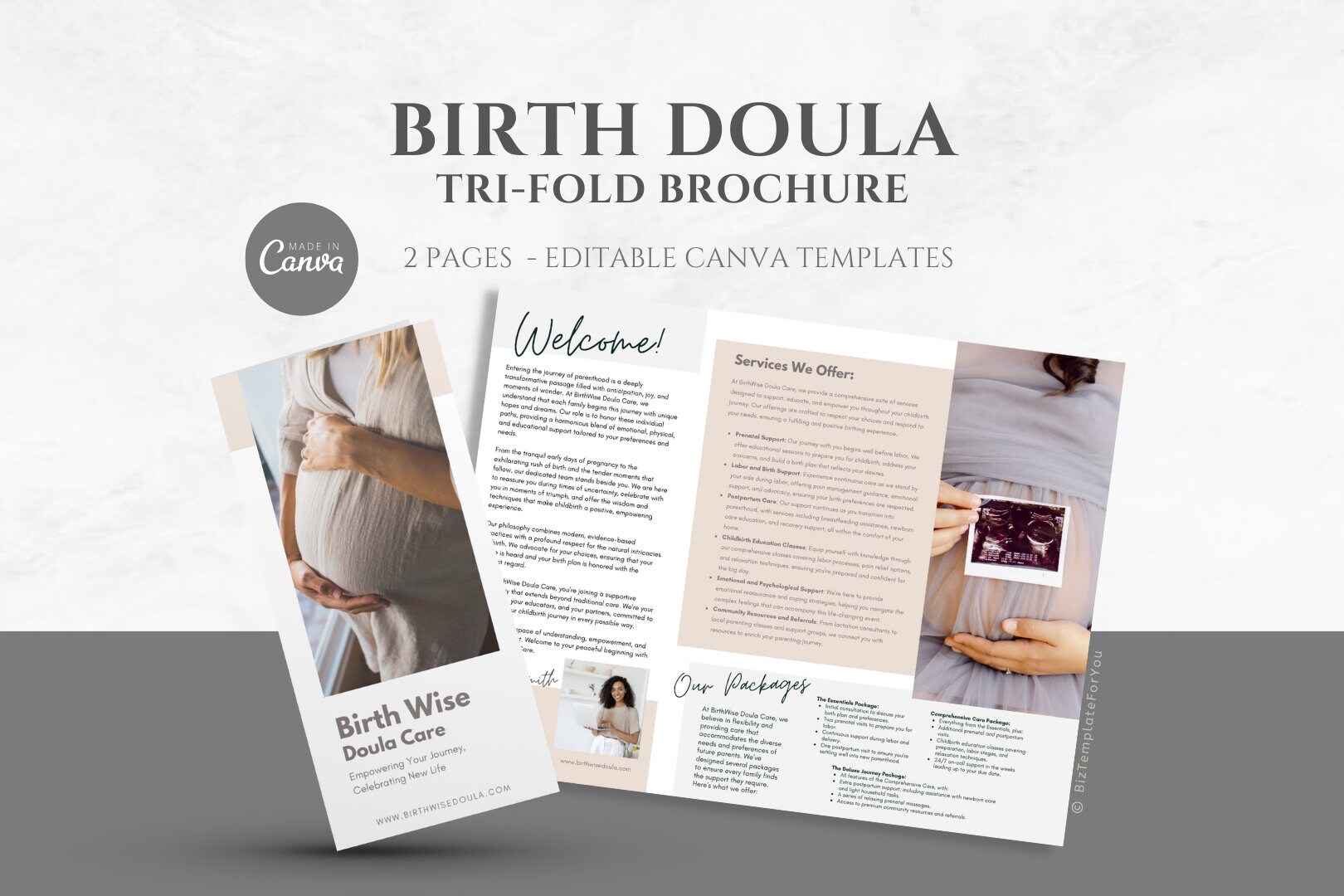 Editable Birth Doula Tri-fold Brochure Template, Doula Business ...