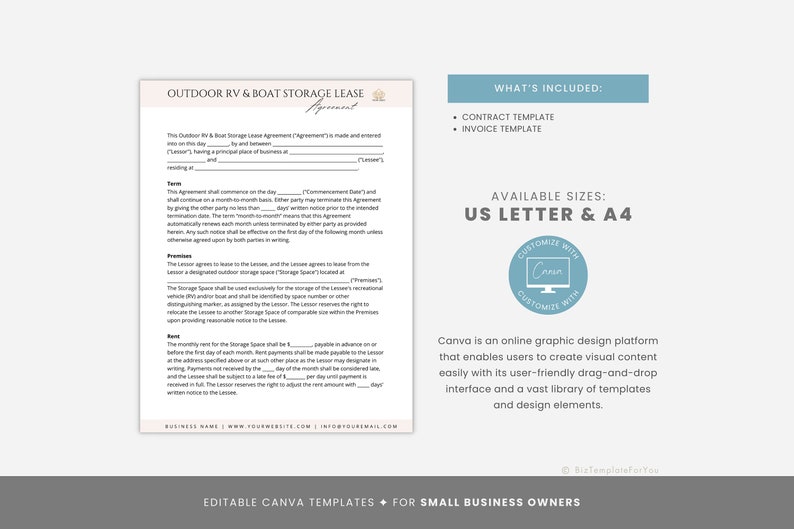 Editable Outdoor RV & Boat Storage Lease Agreement, Storage Space Lease ...