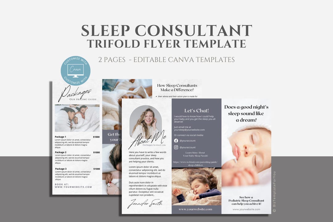 Editable Sleep Consultant Trifold Brochure Template, Printable Sleep ...