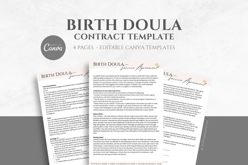 Editable Birth Doula Contract Template, Customizable Birth Doula Forms ...