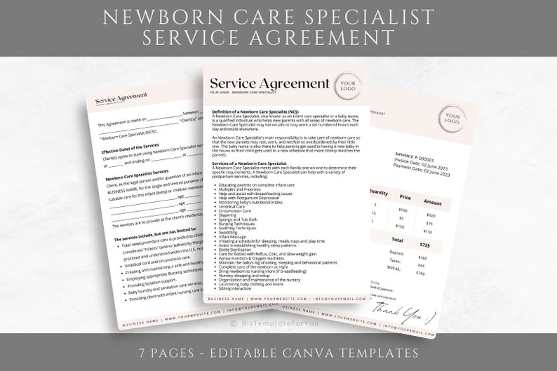 Editable Newborn Care Specialist Service Agreement, Postpartum Baby ...