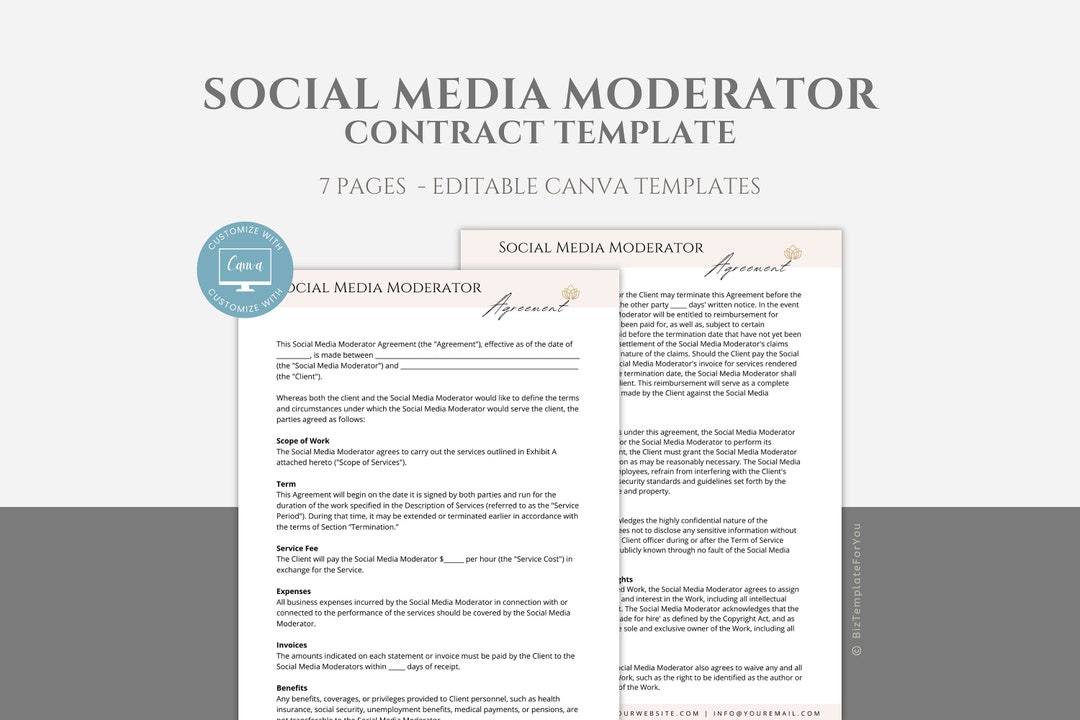 Editable Social Media Moderator Contract Template, Facebook Group ...