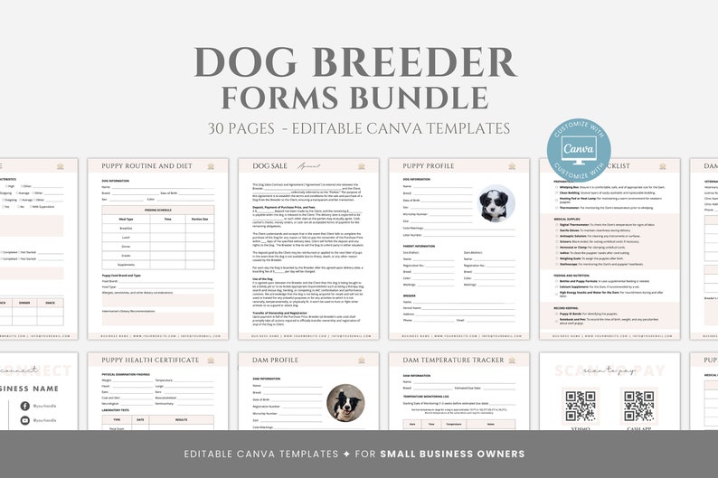 Editable Dog Breeder Forms Bundle, Puppy Sale Agreement, Dog Whelping ...