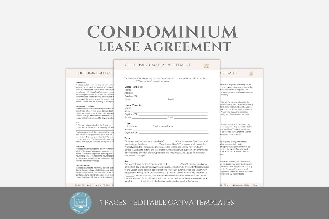 Editable Condominium Lease Agreement Template, Condo Rental Contract ...