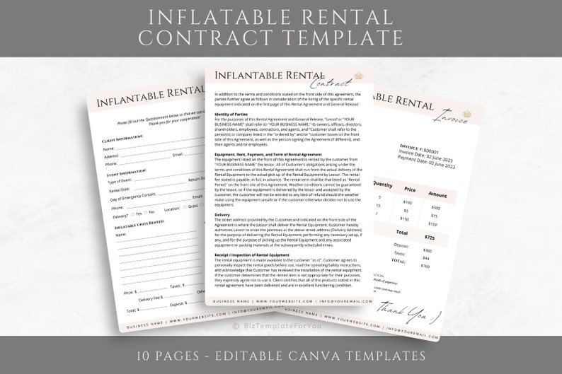 Editable Inflatable Rental Agreement Template Bounce House - Etsy