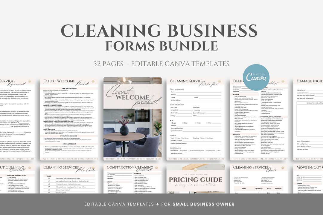 Cleaning Services Contract Bundle, All Cleaning Business Forms in One Spot. Easily Editable ...