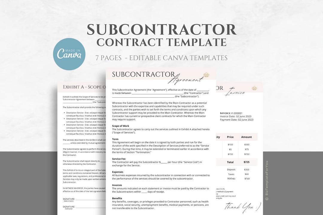 Editable Subcontractor Agreement Template Subcontractor Contract ...