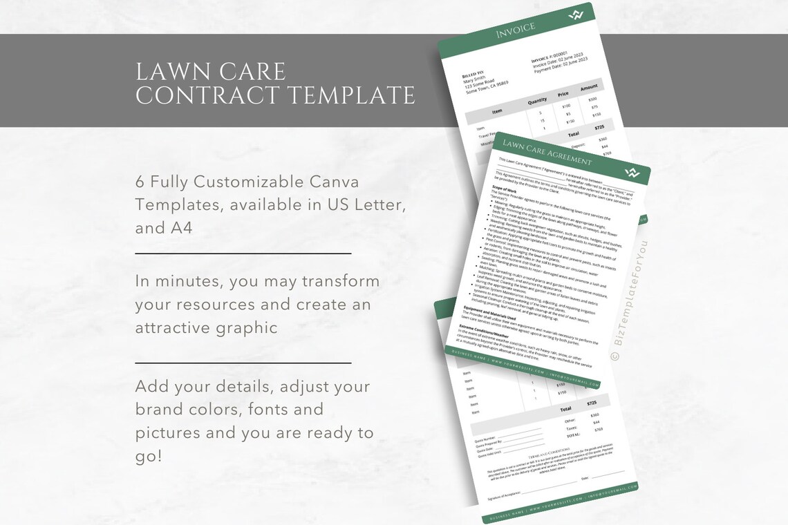 Editable Lawn Care Contract Template, Professional Lawn Maintenance ...