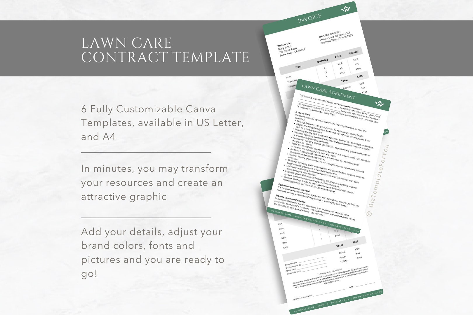 Editable Lawn Care Contract Template, Professional Lawn Maintenance ...