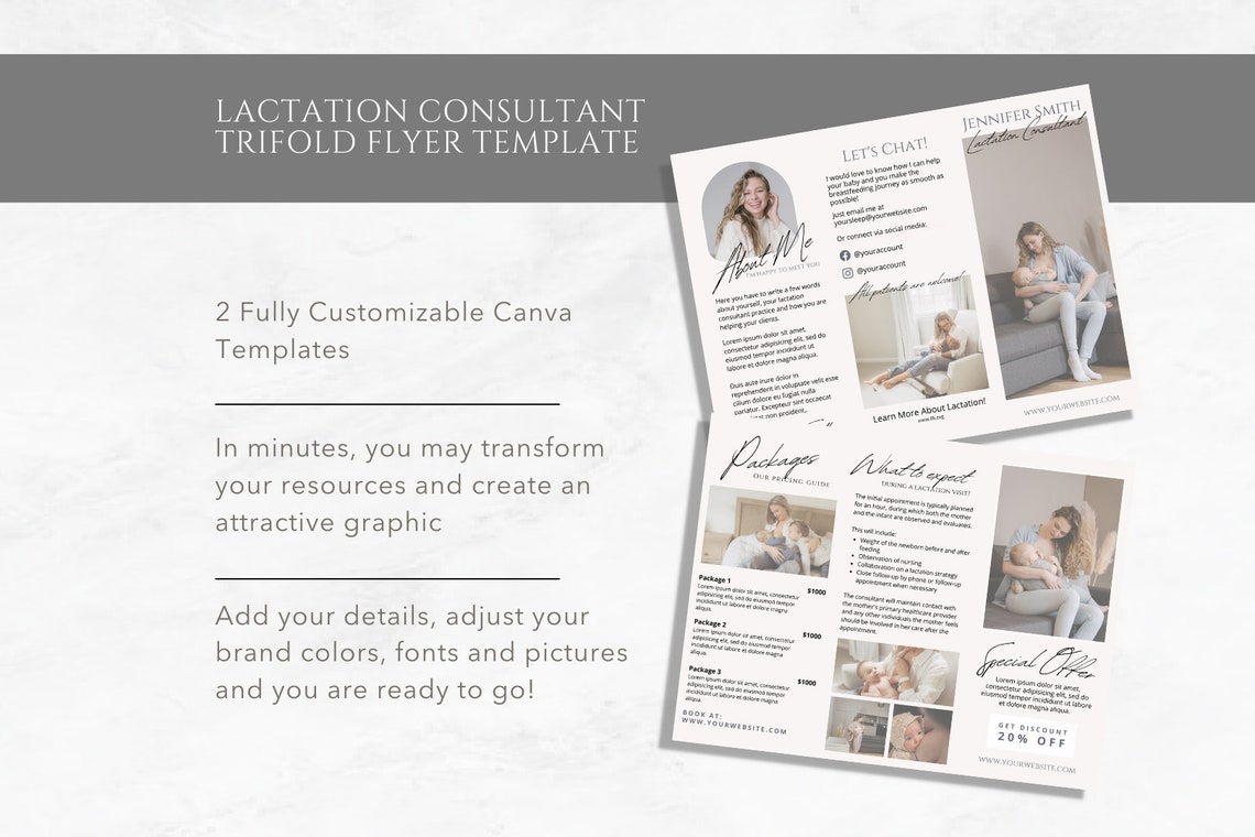Editable Lactation Consultant Trifold Brochure Template, Doublesided ...