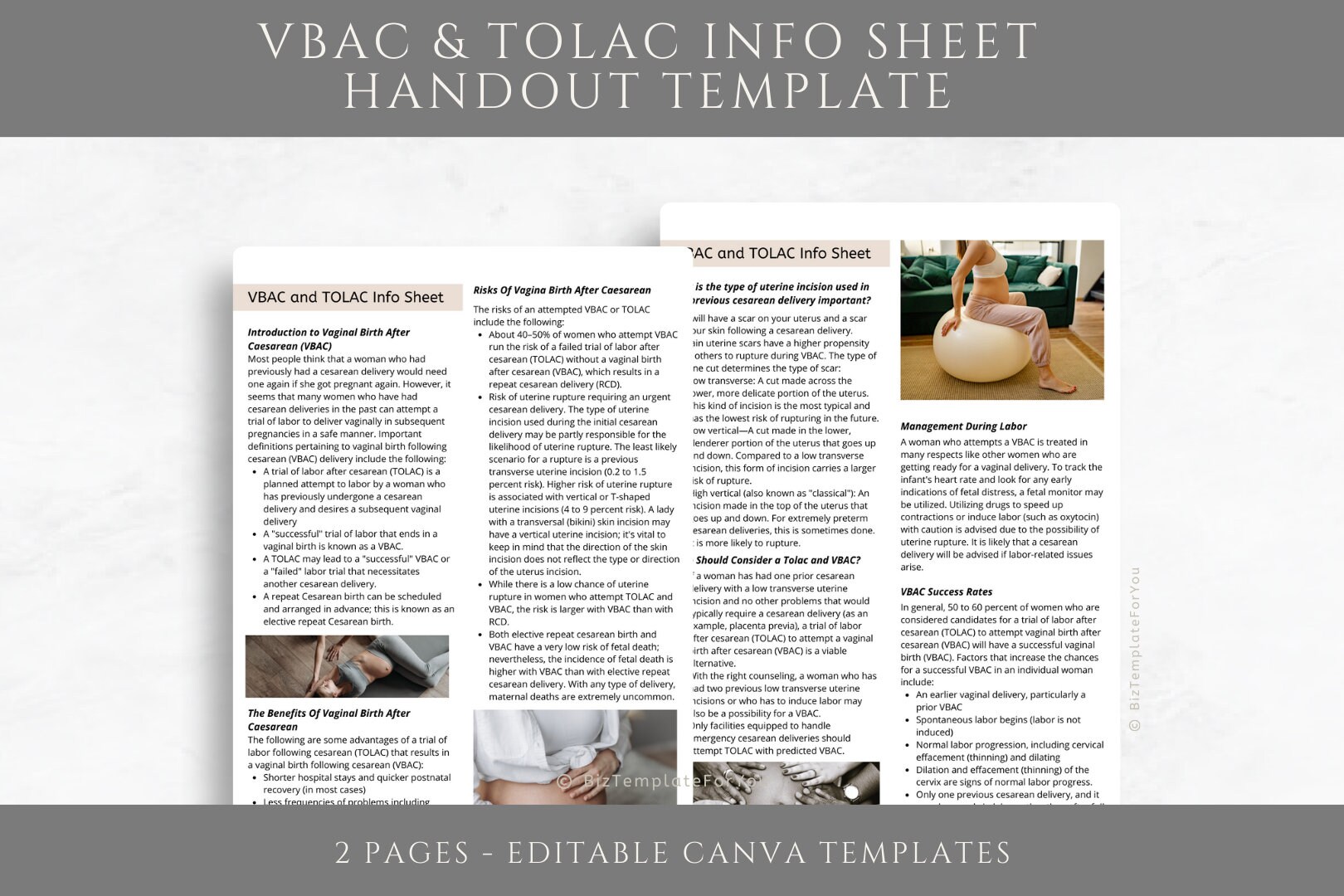VBAC & TOLAC Info Sheet - Editable Handout Template for Birth Doulas ...