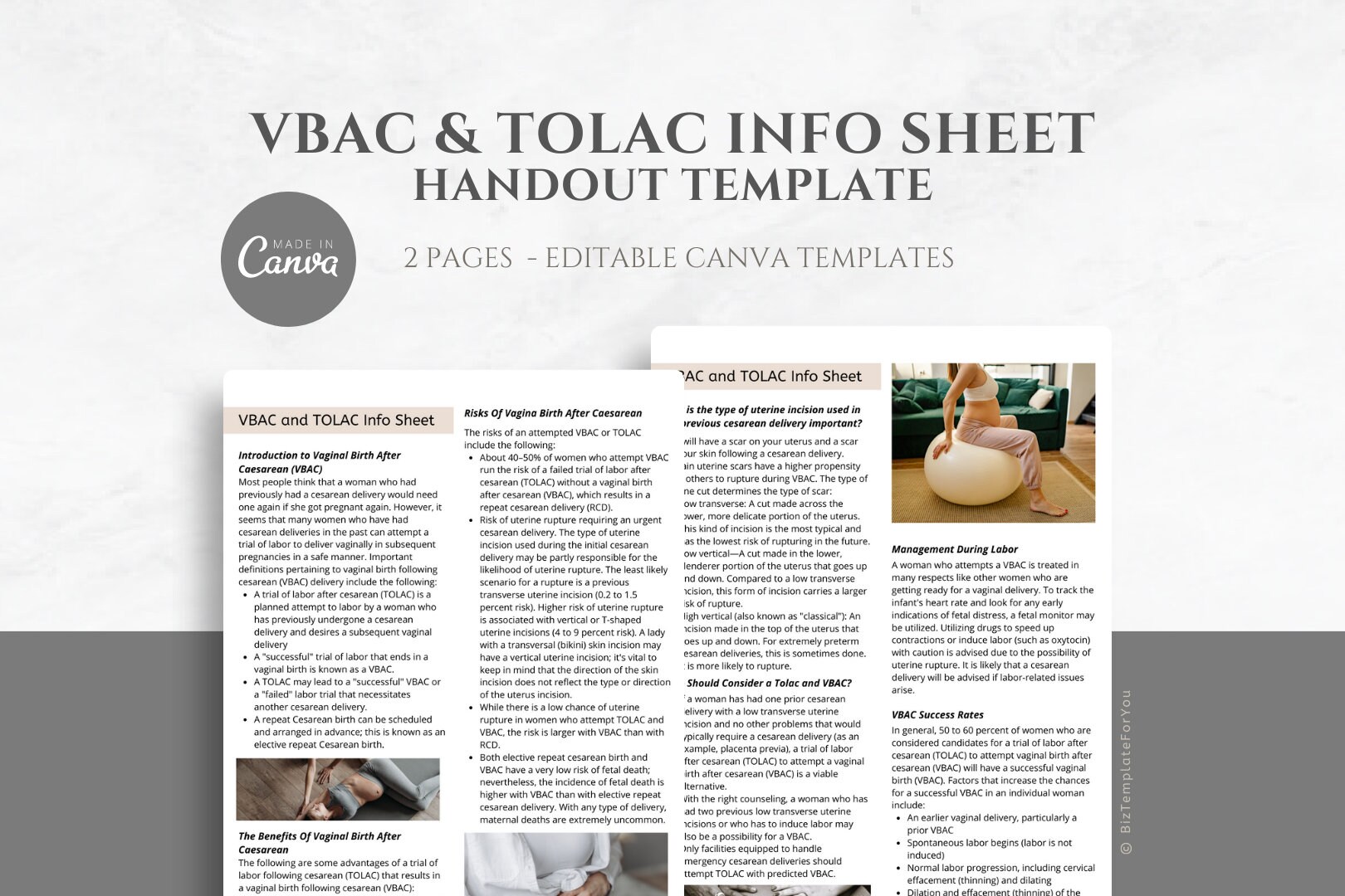 VBAC & TOLAC Info Sheet - Editable Handout Template for Birth Doulas ...