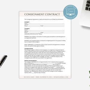 Editable Consignment Contract Template, Product Consignment Agreement, Consignment Store Forms ...