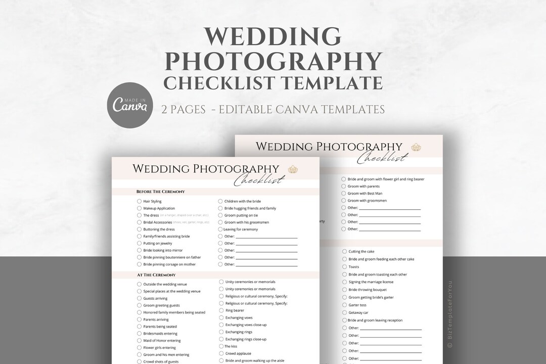 Editable Wedding Photography Checklist Template, Wedding Photographer ...
