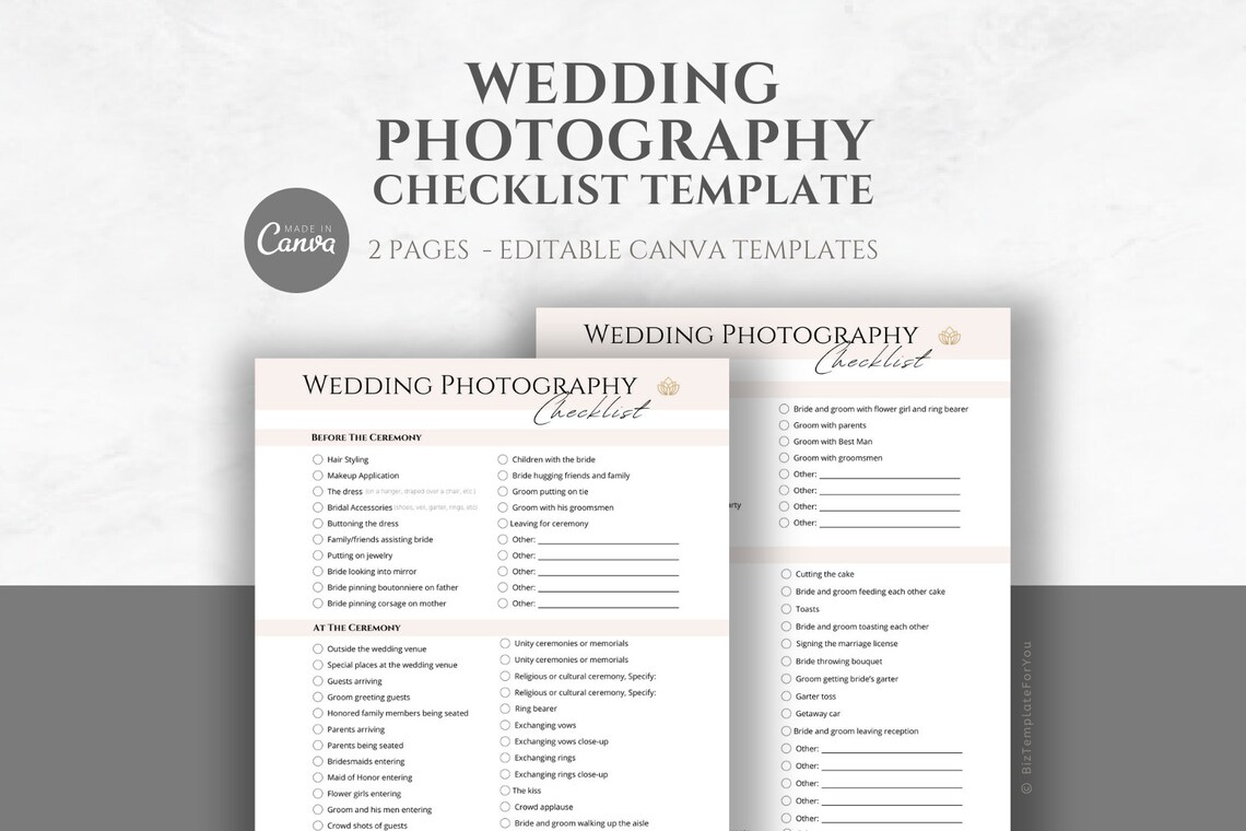 Editable Wedding Photography Checklist Template, Wedding Photographer ...