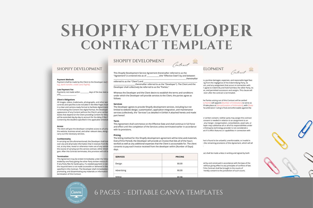 Editable Shopify Development Contract Template, Freelance Website Designer Service Agreement ...