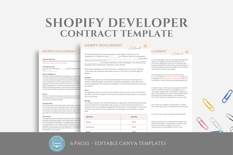Editable Shopify Development Contract Template, Freelance Website ...
