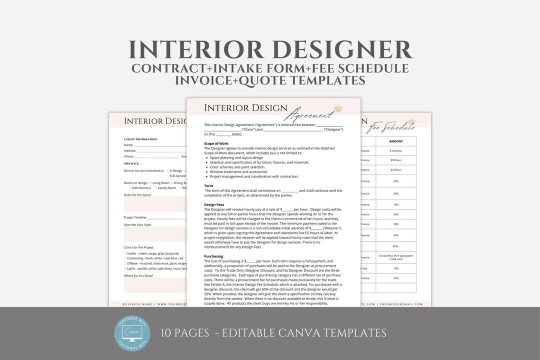 Editable Interior Design Contract Template, Interior Designer Service ...