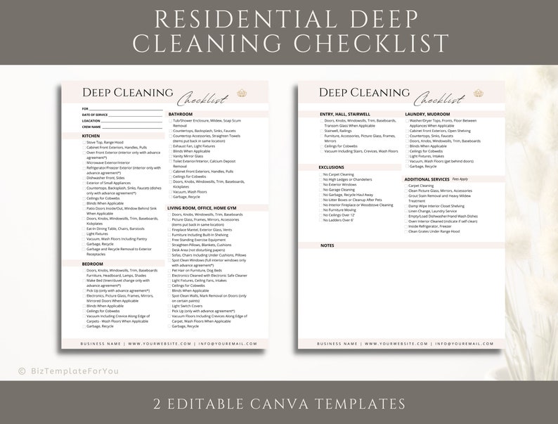 Residential Deep Cleaning Checklist Editable House Cleaning - Etsy