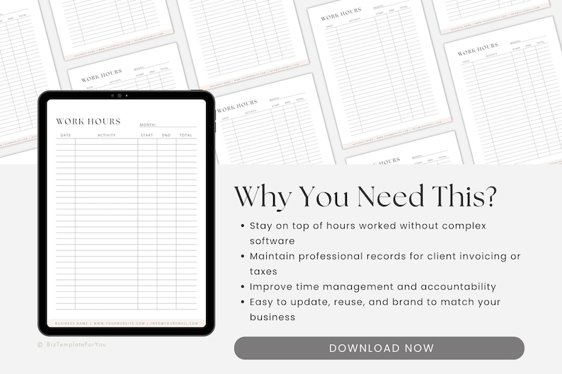 Editable Work Hours Log Template, Canva Time Tracker Sheet for ...