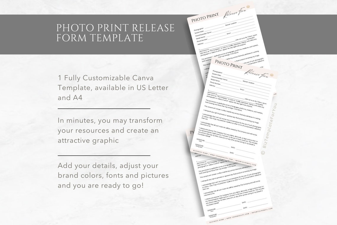 Editable Photo Print Release Form Template for Photographers, Print ...