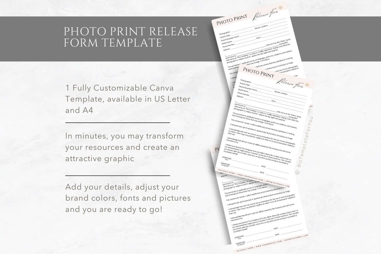 Editable Photo Print Release Form Template for Photographers, Print ...