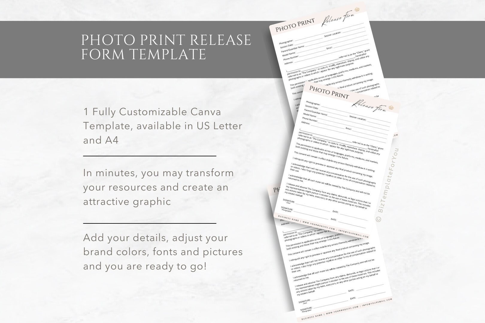 Editable Photo Print Release Form Template for Photographers, Print ...