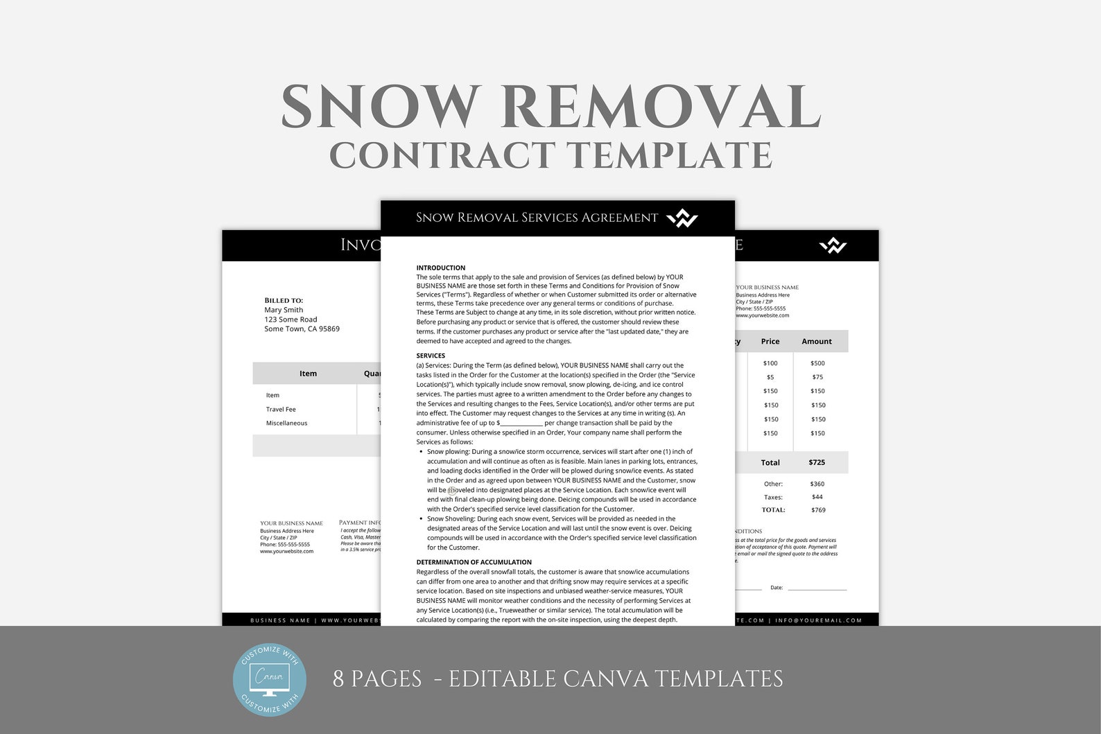 Editable Snow Removal Contract Template, Professional Snow Plow ...