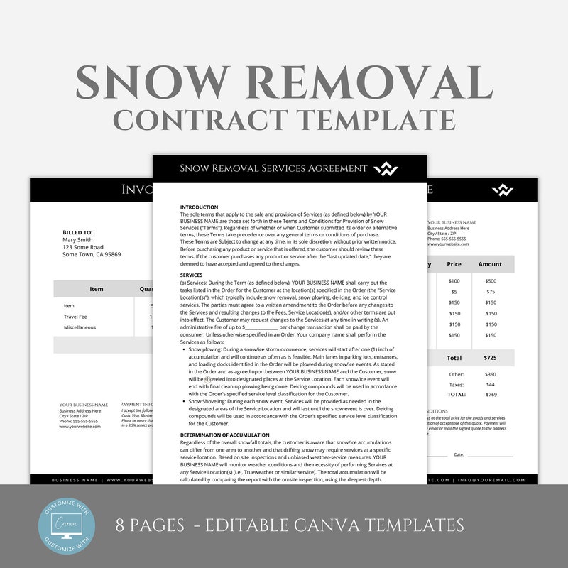 Snow Removal Contract Template - Etsy