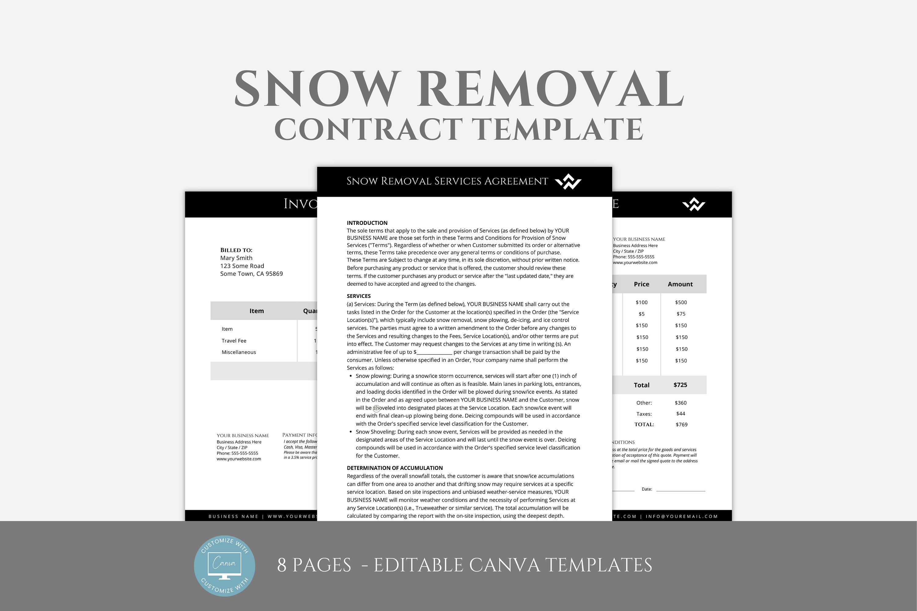 Editable Snow Removal Contract Template, Professional Snow Plow ...