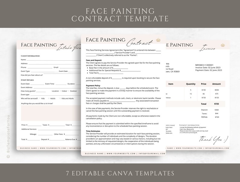 Editable Face Painting Contract Template Event Face Painter - Etsy
