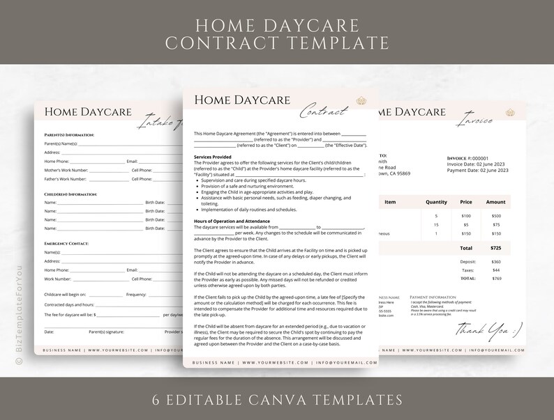 Editable Home Daycare Contract Template Childcare Service - Etsy