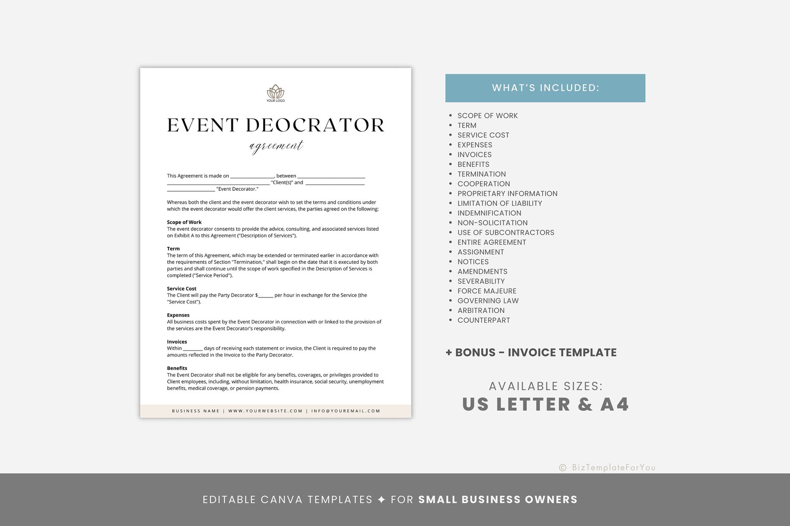 Editable Event Decorating Services Contract Template, Party Decorator ...