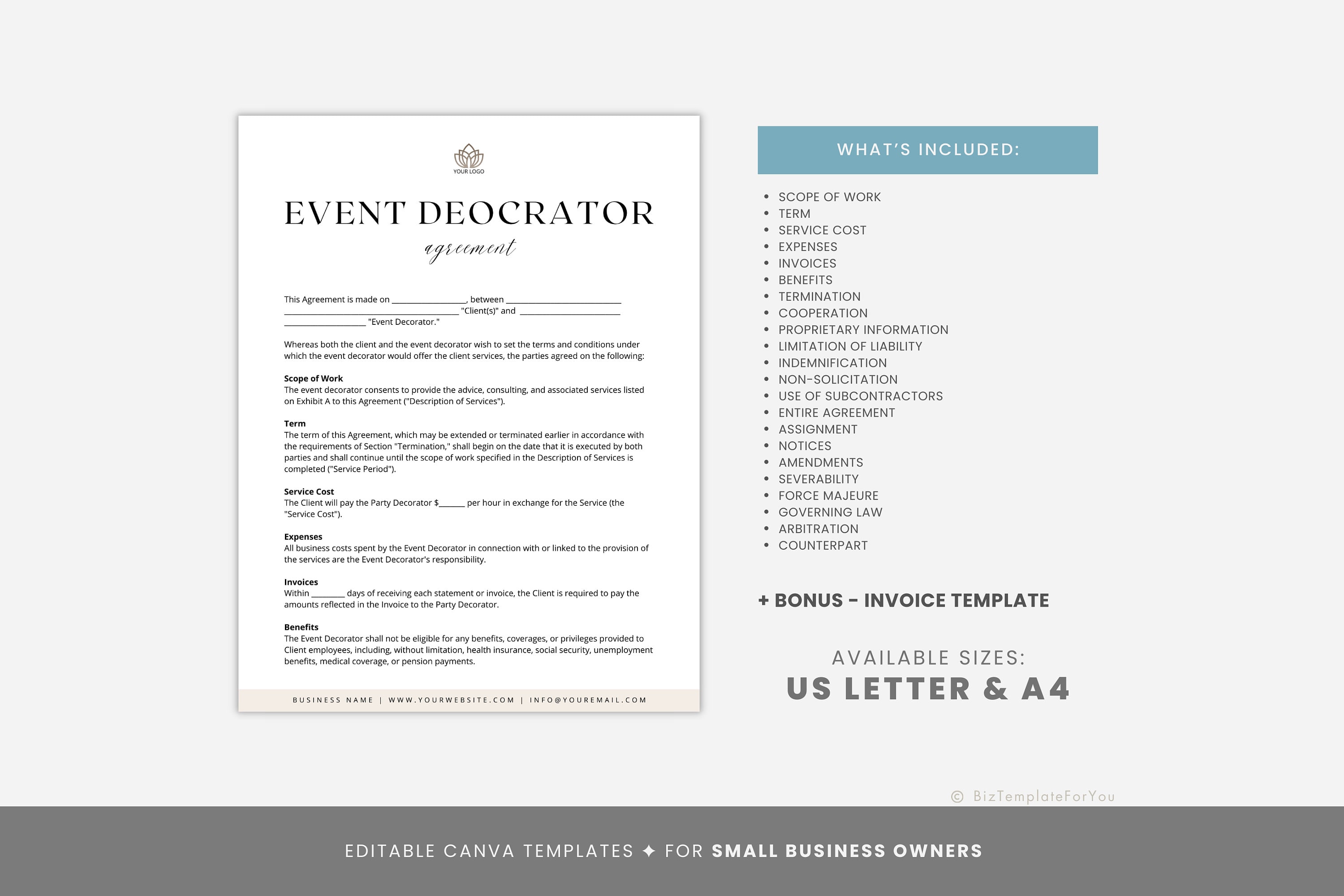 Editable Event Decorating Services Contract Template, Party Decorator ...