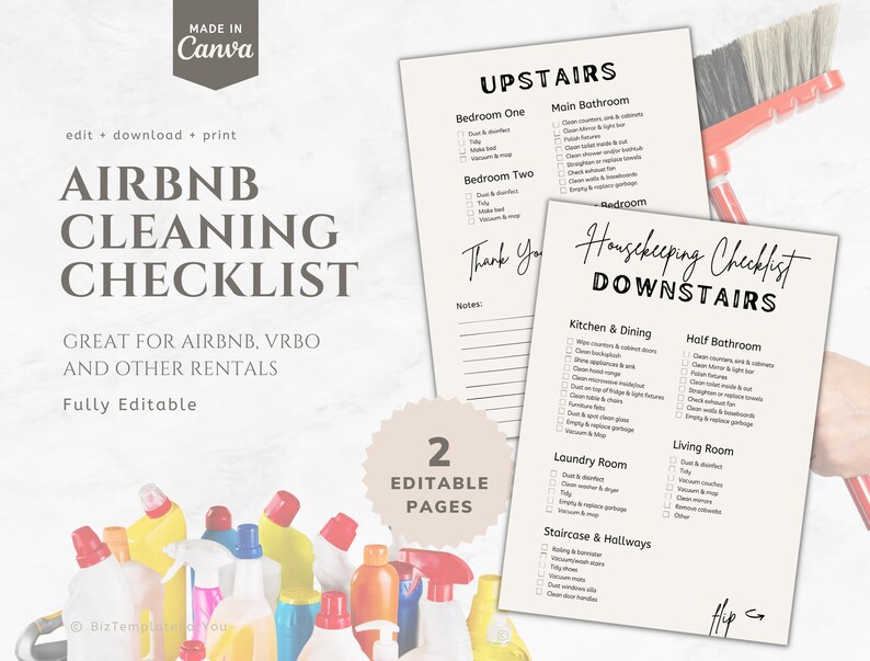 Airbnb Cleaning Checklist Printable Editable Housekeeping Etsy Australia