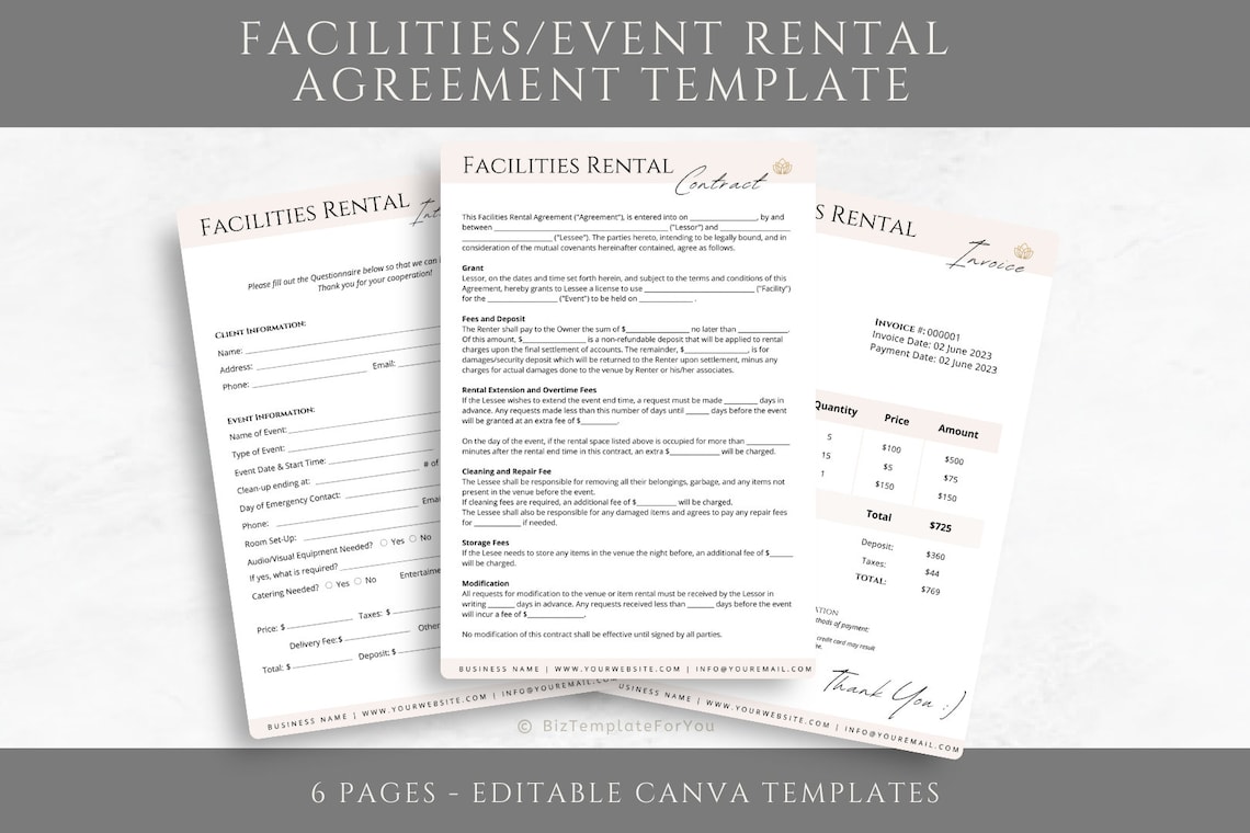 Editable Event Venue Rental Agreement Template Event - Etsy