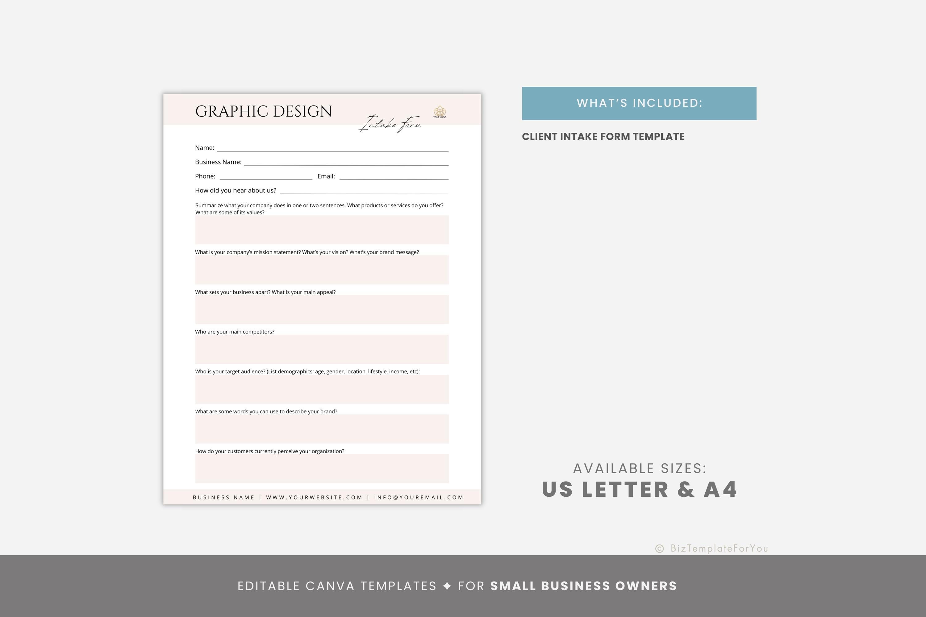 Editable Graphic Design Client Intake Form, Onboarding Questionnaire ...