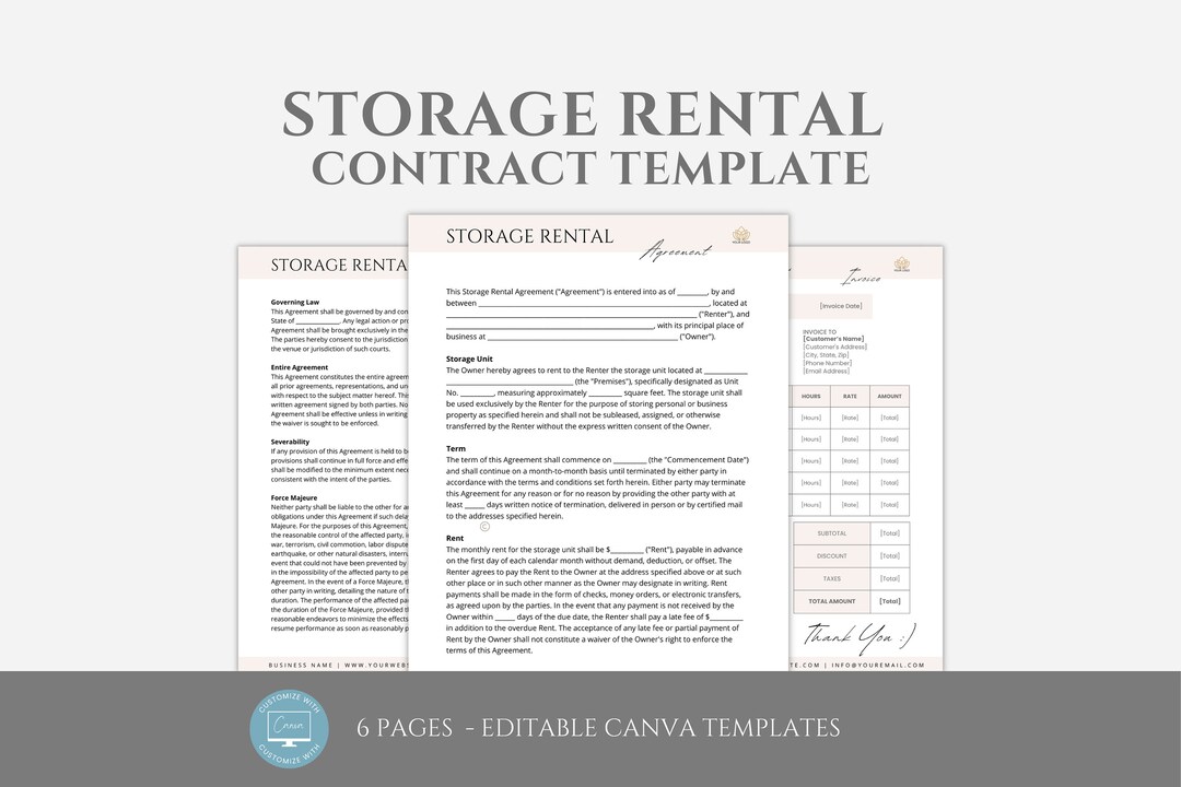 Editable Storage Rental Contract Template, Storage Space Lease ...