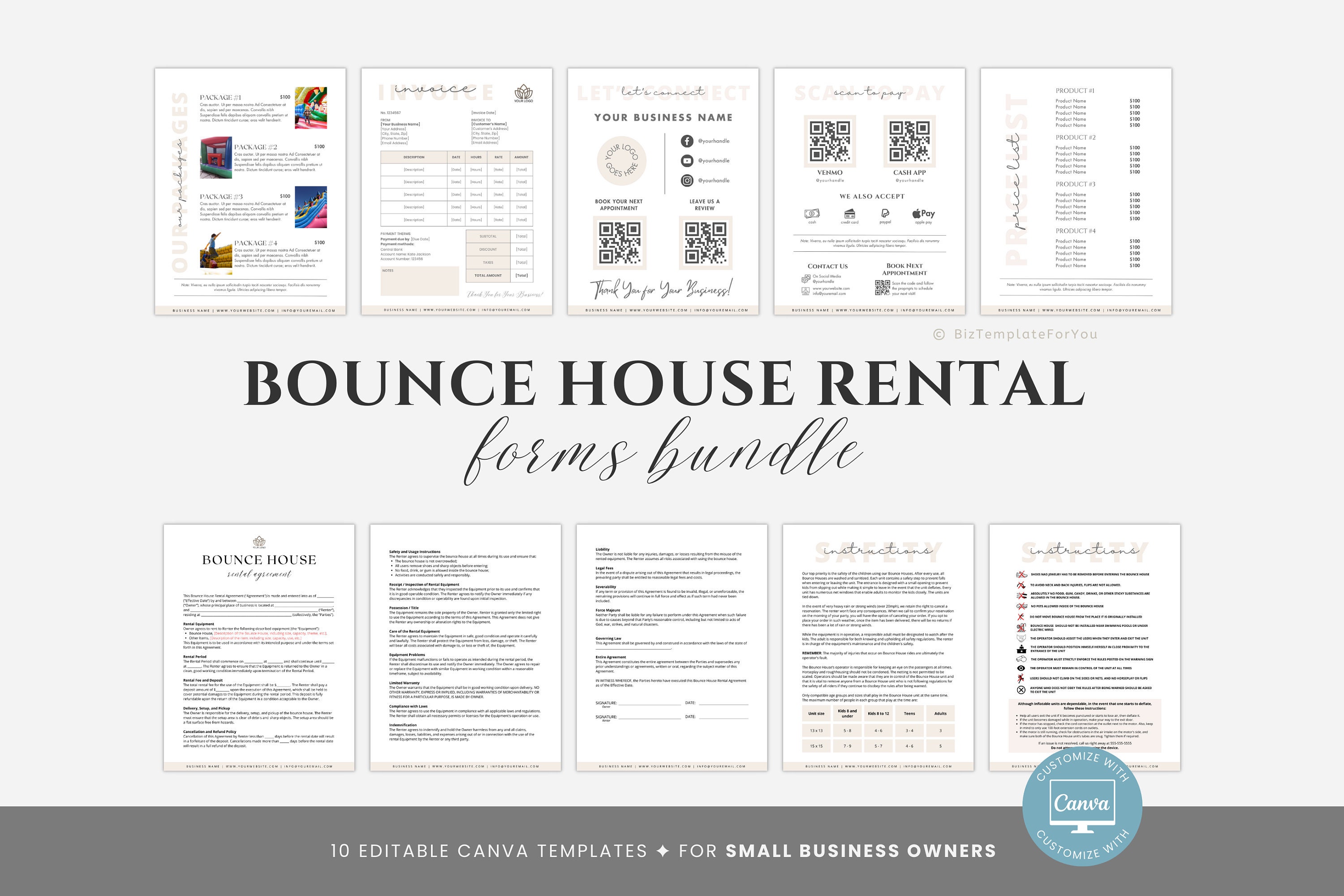 Editable Bounce House Rental Forms Bundle, Bounce House Rental Contract ...