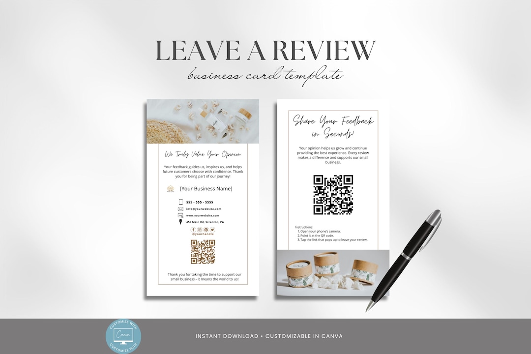 QR Code Leave a Review Card Canva Template, Editable Business Review ...