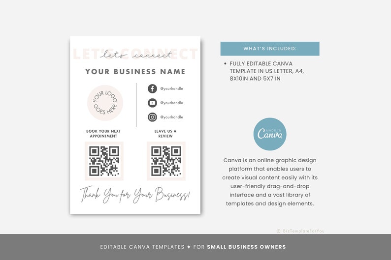 Editable Social Media Sign Template, Business QR Code Sign, Printable ...