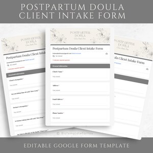 Editable Postpartum Doula New Client Intake Form Template, Doula ...